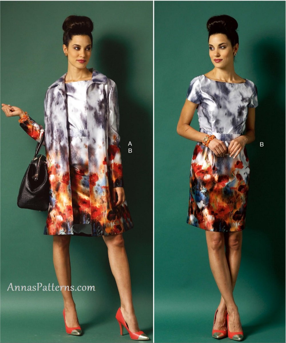 Mod Dress Long Jacket Sewing Pattern Plus 16-24 Above Knee Cap Sleeve ...