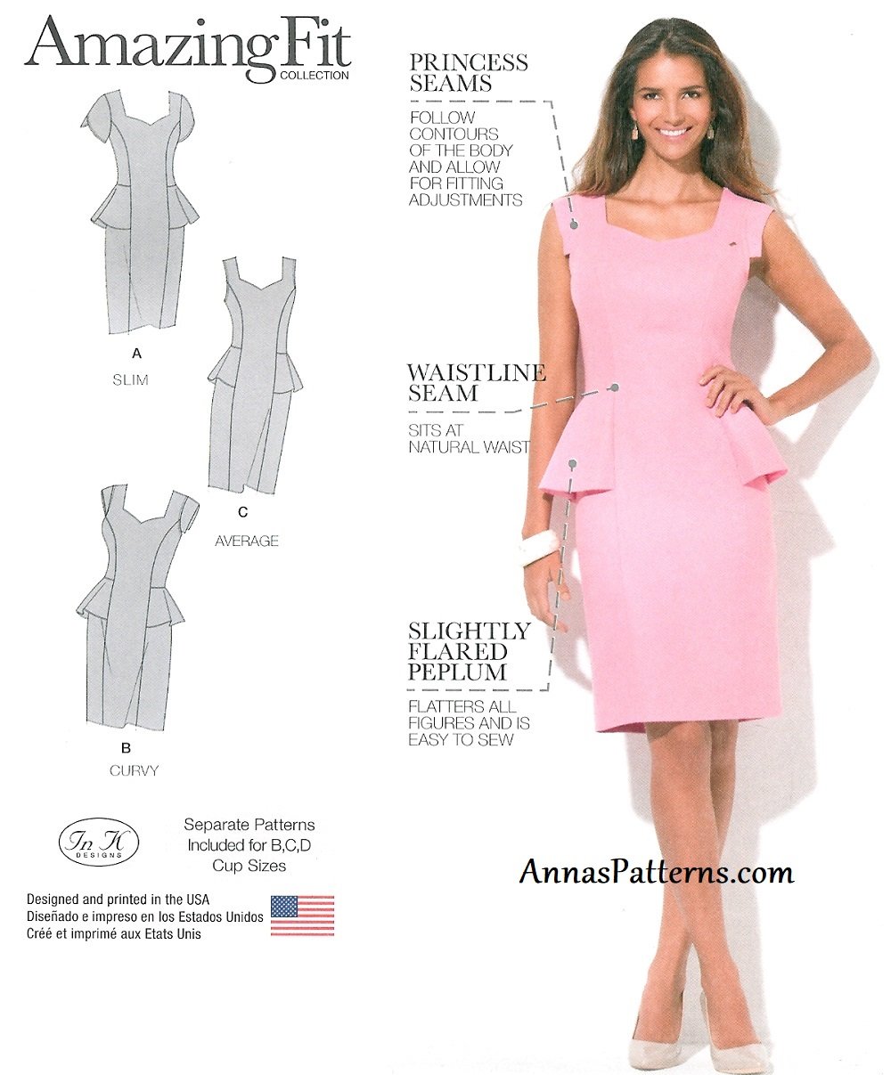 Peplum Dress Sewing Pattern 10-18 Knee Length Fitted Easy 1417