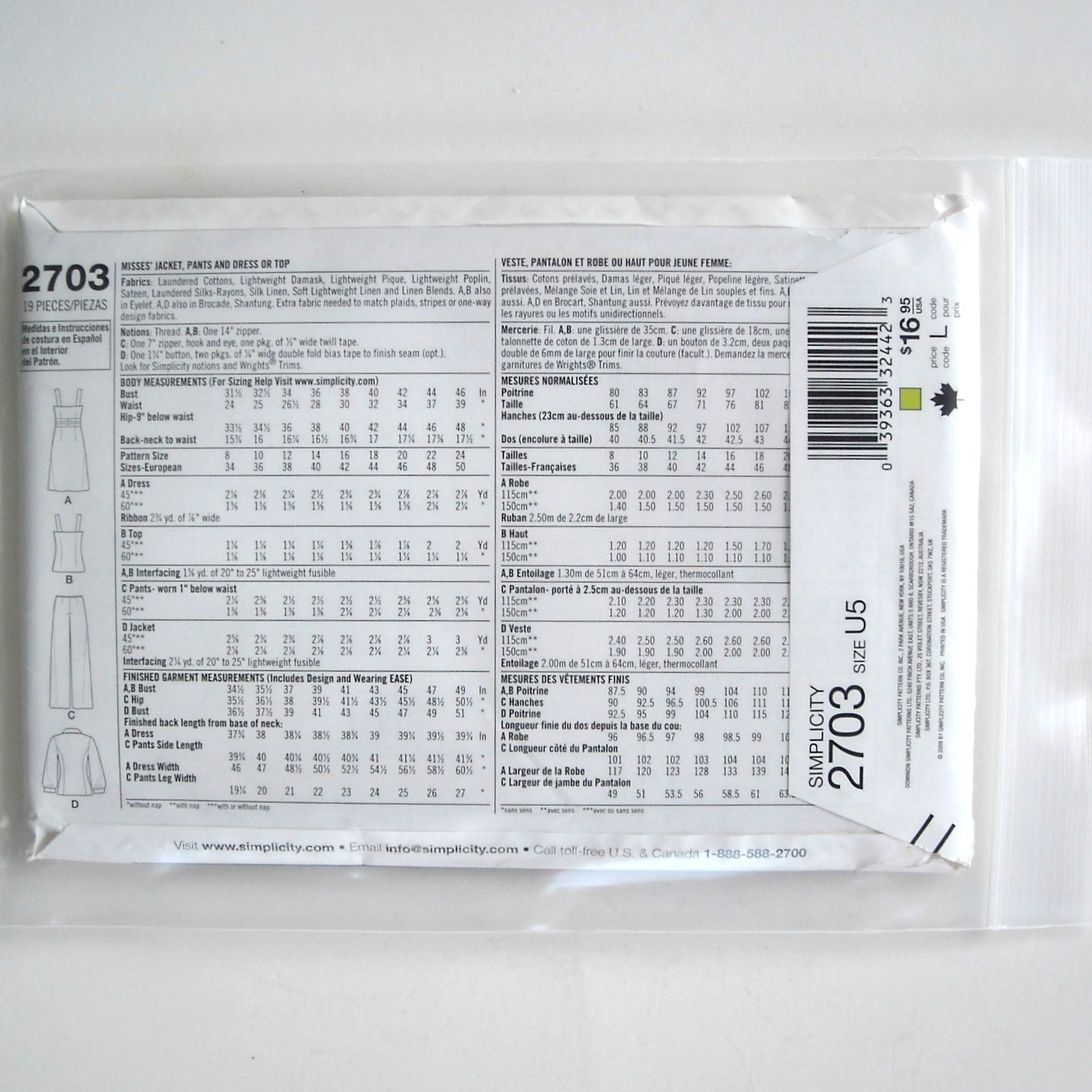 Simplicity Pattern 2703 Size 16 - 24 Threads Step By Step Misses Womens ...