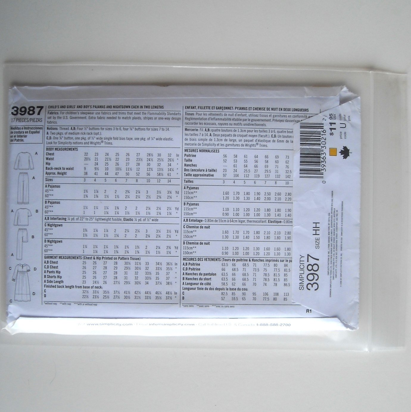 Simplicity Pattern 3987 Size 3 - 6 Out Of Print Childs Girls Boys ...