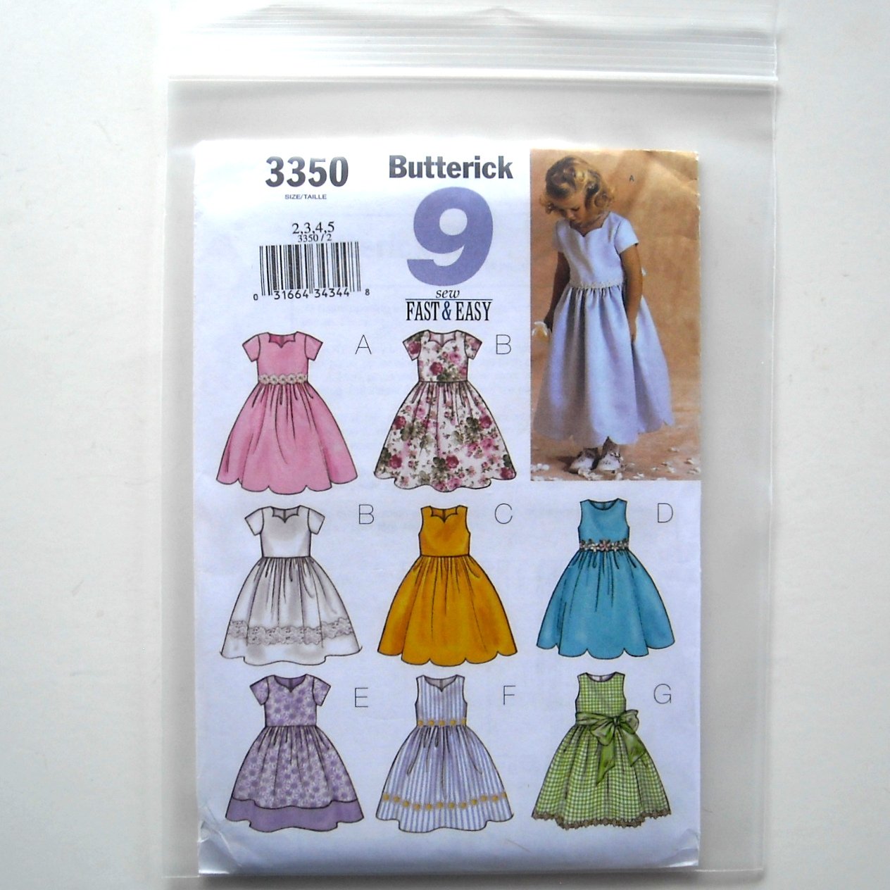 Girls Fancy Dress Size 2 - 5 Sew Easy Butterick Sewing Pattern 3350
