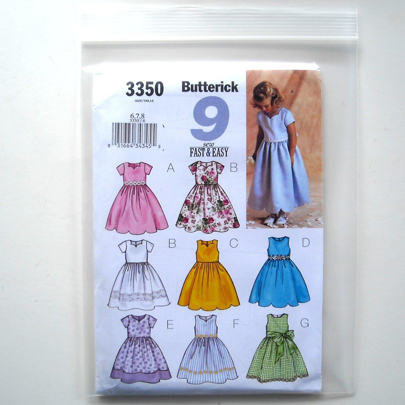 9 Sew Easy Girls Fancy Dress 6 - 8 Butterick Pattern 3350