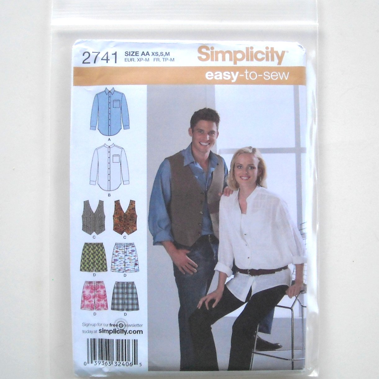 Simplicity Pattern 2741 Men Misses Shirt Vest Boxer Shorts Size XS S M ...