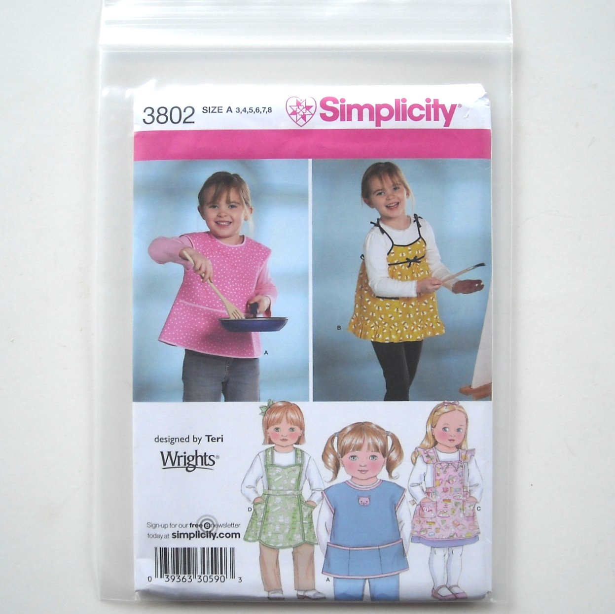 Simplicity Pattern 3802 Designs By Teri Child Girls Apron Size 3 - 8