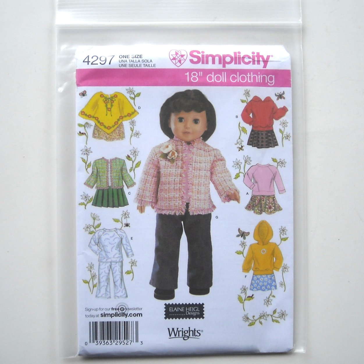 Doll Clothes 18" Wrights Elaine Heigl Simplicity Sewing Pattern 4297