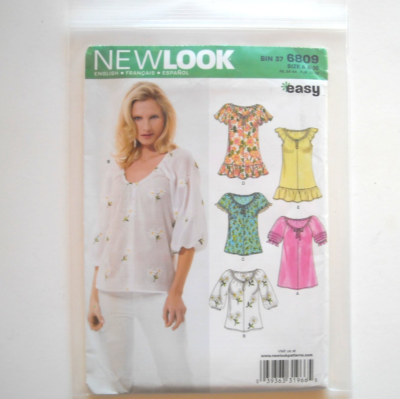 New Look Simplicity Pattern 6809 Size 6 - 16 Womens Misses Blouse Tops