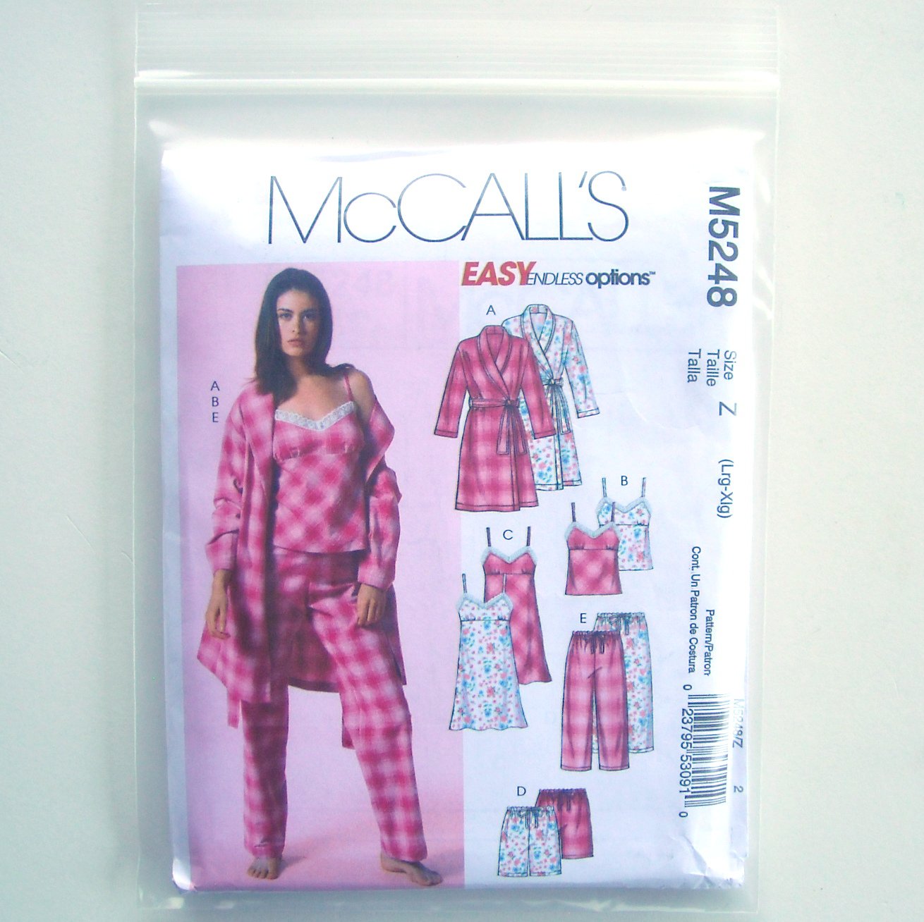 McCall Sewing Pattern M5248 Size L - XL Misses Robe Belt Top Nightgown ...