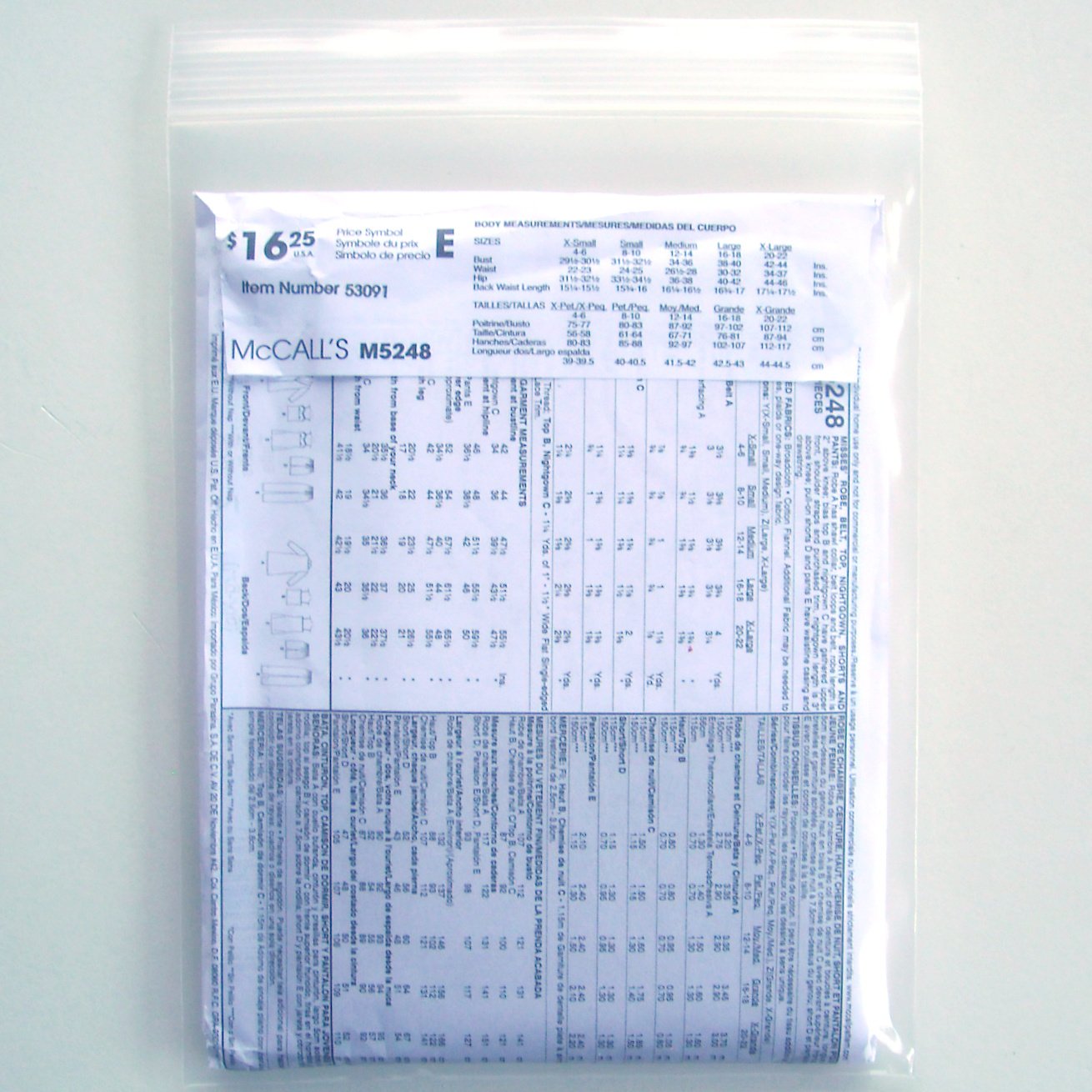 McCall Sewing Pattern M5248 Size L - XL Misses Robe Belt Top Nightgown ...