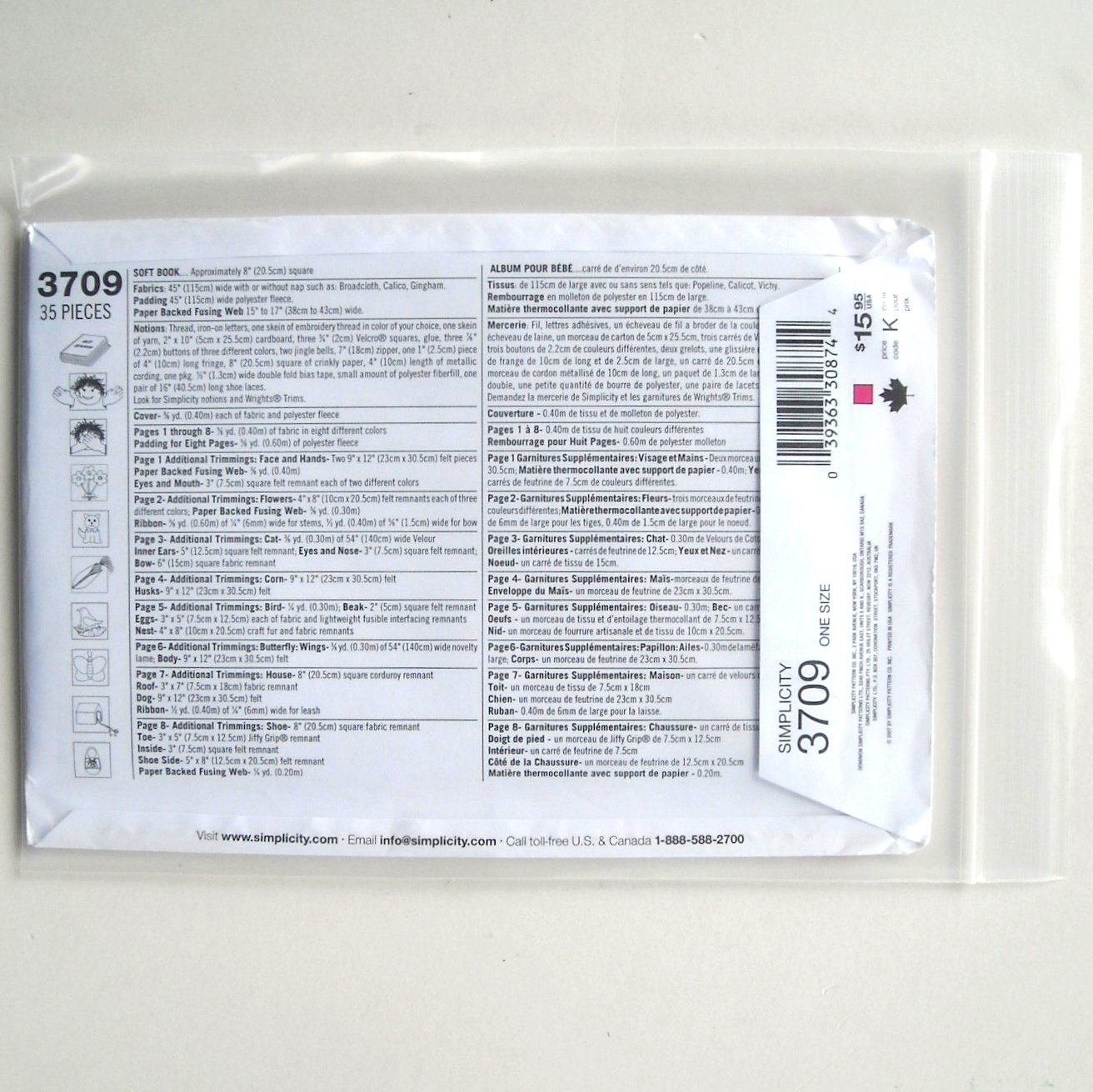 SOLD Babys First Soft Book Andrea Schewe Simplicity Sewing Pattern 3709