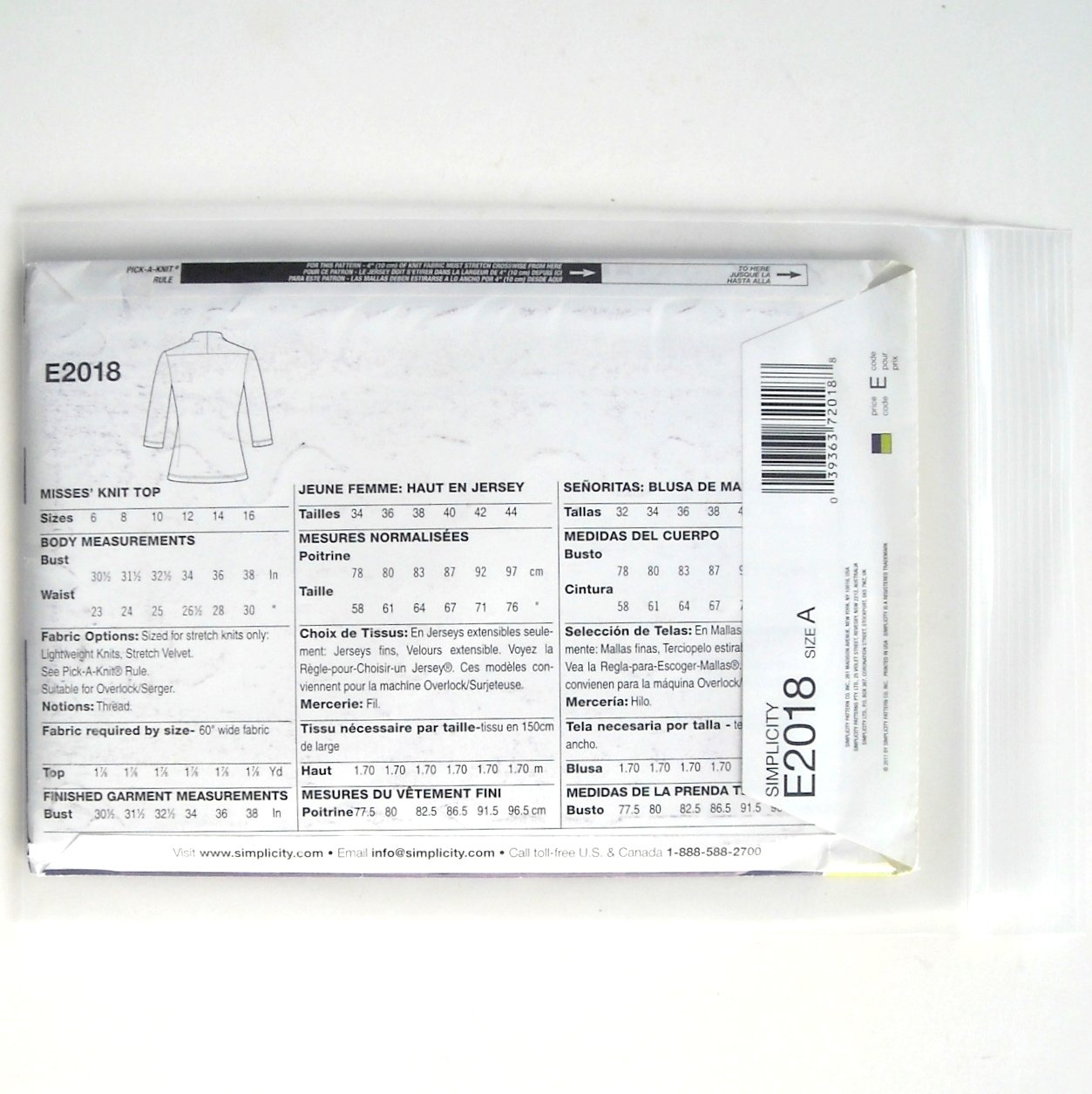 Misses Knit Top Size 6 - 16 Sew Easy Project Simplicity Sewing Pattern ...