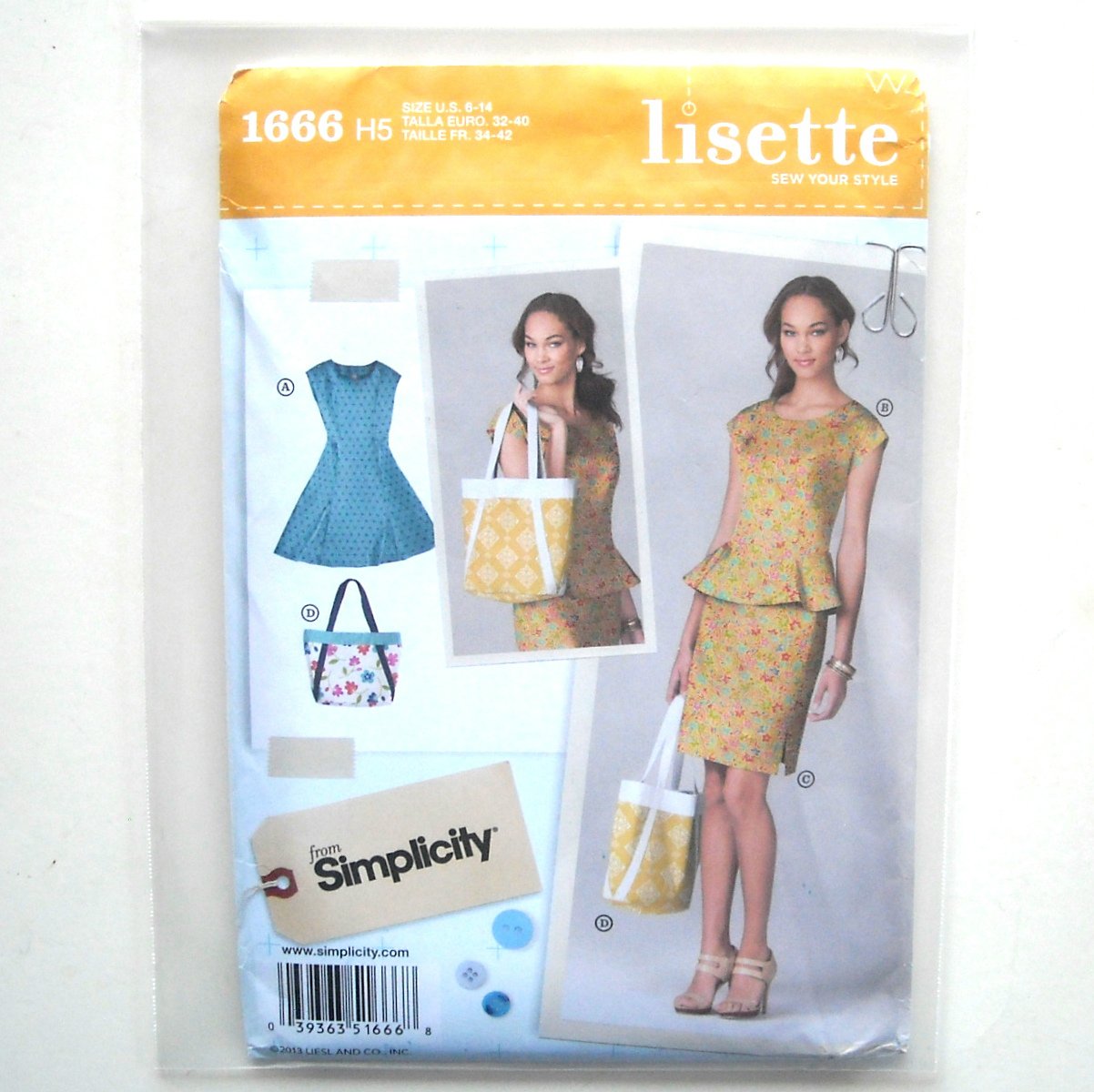 Misses Dress Top Skirt Bag Size 6 - 14 Lisette Simplicity Pattern 1666