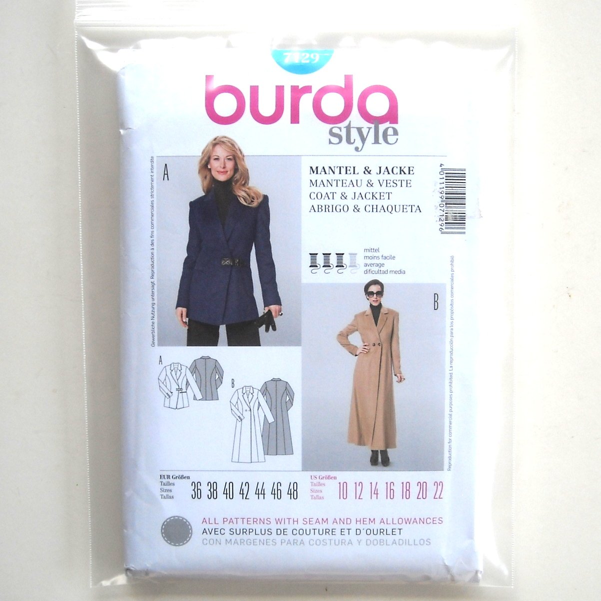 Misses Coat Jacket Burda Style Sewing Pattern 7129