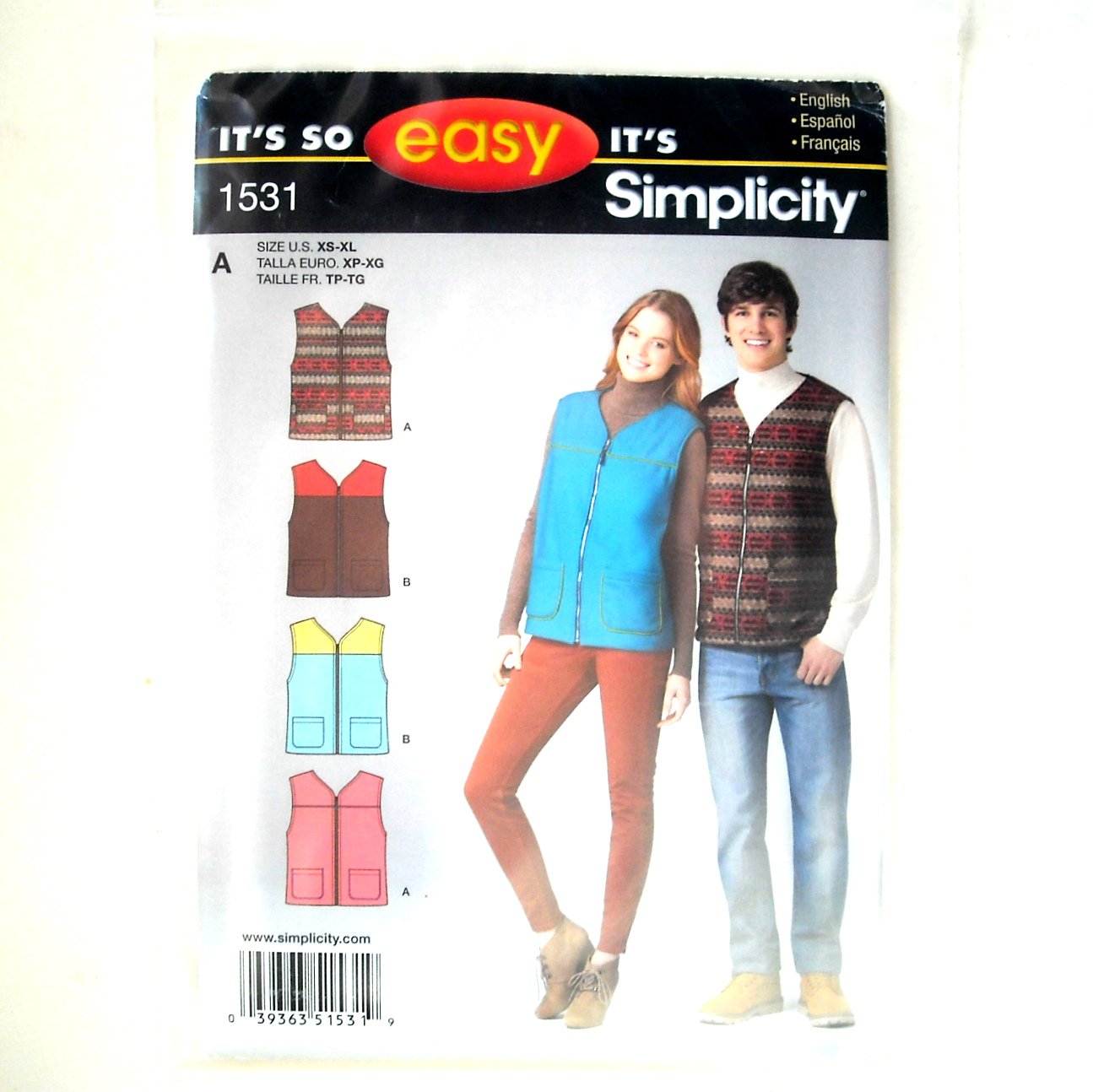 Misses Mens Vest Size XS XL Easy Simplicity Pattern 1531