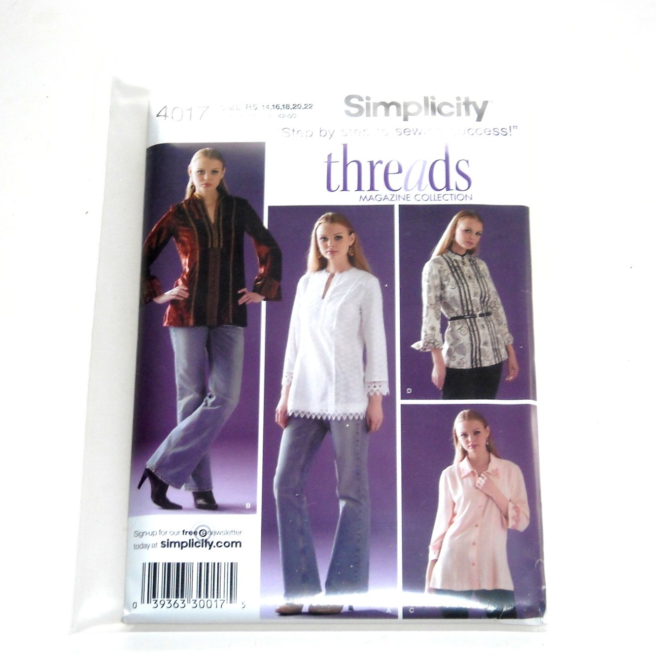 Misses Womens Tunic Threads Simplicity Sewing Pattern 4017
