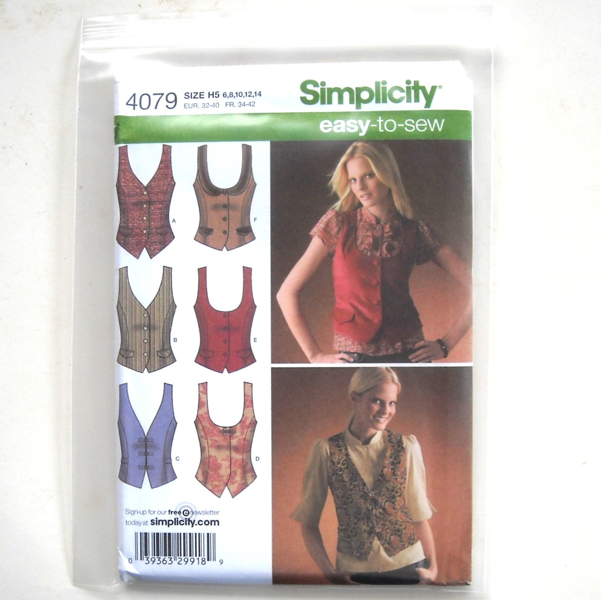 Misses Lined Vests Simplicity Sewing Pattern 4079