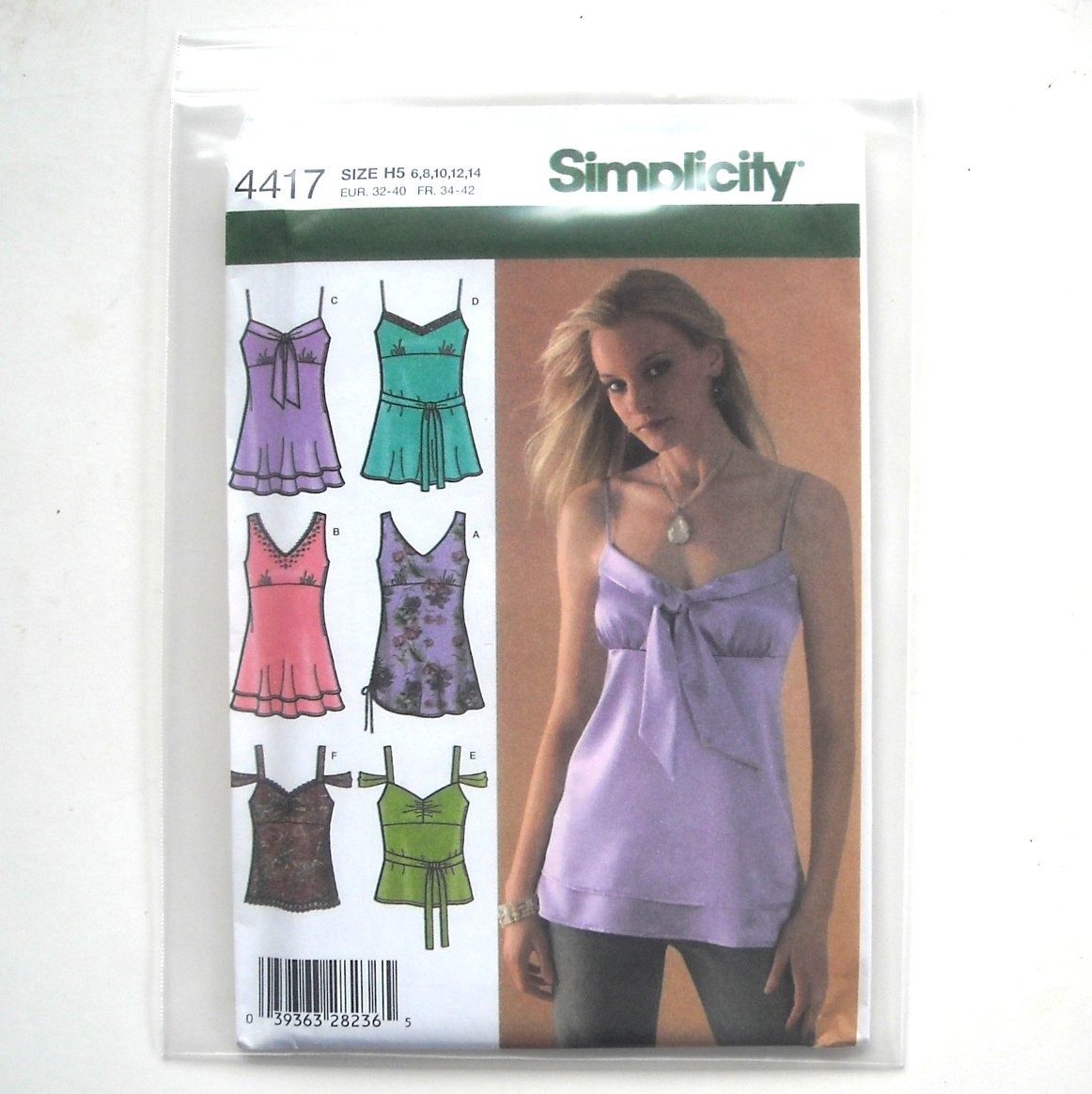 Misses Sleeveless Tops Simplicity Sewing Pattern 4417
