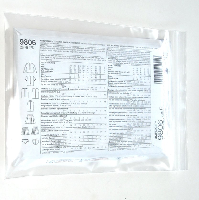Misses Miss Cheerleader Team Spirit 14 16 18 Simplicity Sewing Pattern 9806