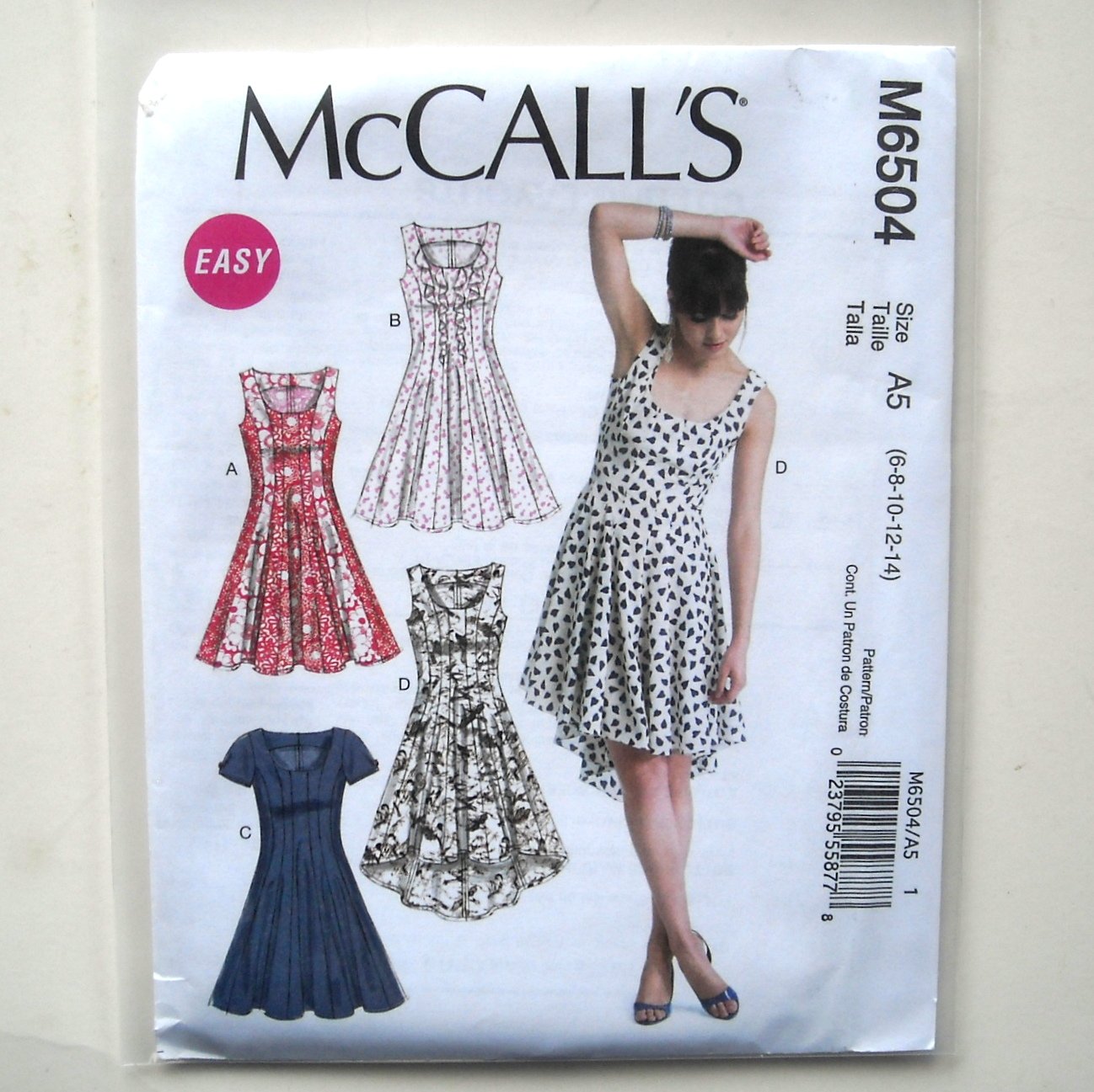 Misses Easy Dresses 6 8 10 12 14 Out Of Print McCalls Sewing Pattern M6504