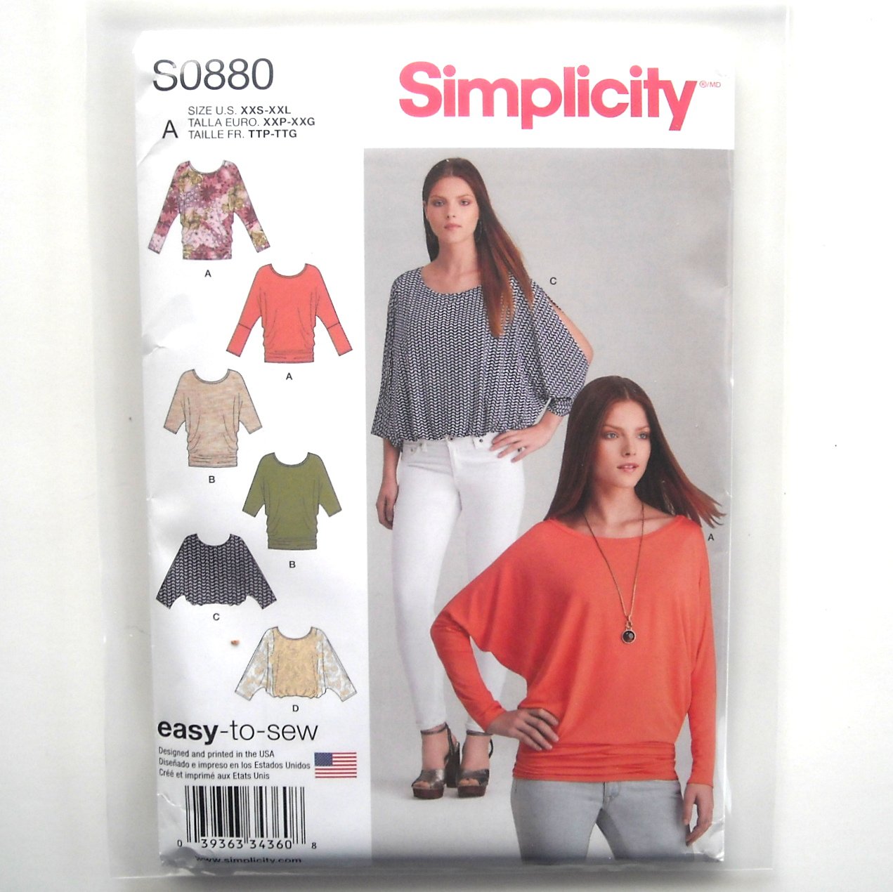 Misses Womens Easy Knit Tops XXS XS S M L XL XXL Simplicity Sewing ...