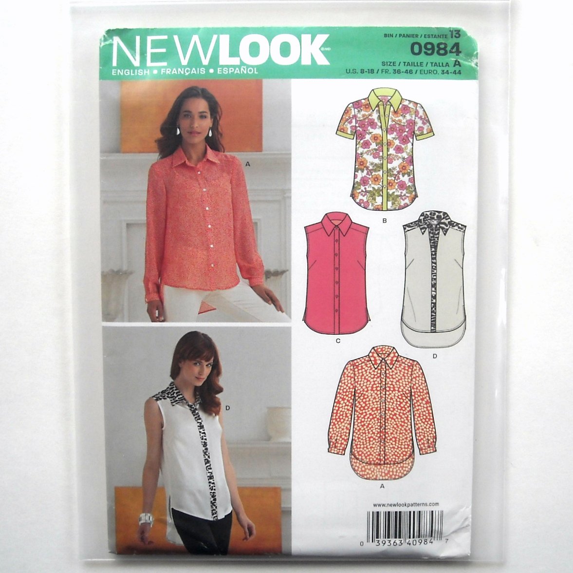 Misses Button Front Shirts Simplicity New Look Sewing Pattern 0984