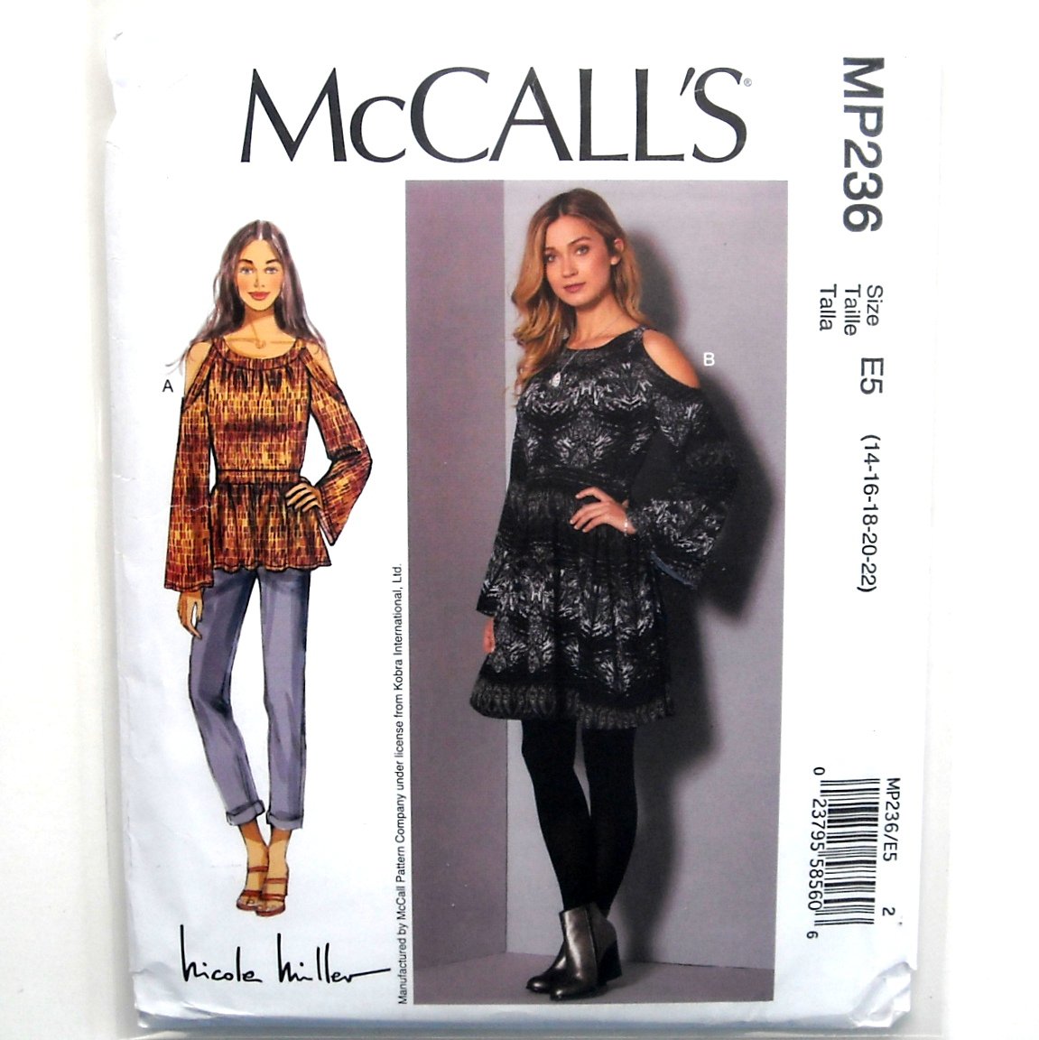 Misses Cold Shoulder Tunic Dress McCalls Sewing Pattern MP236