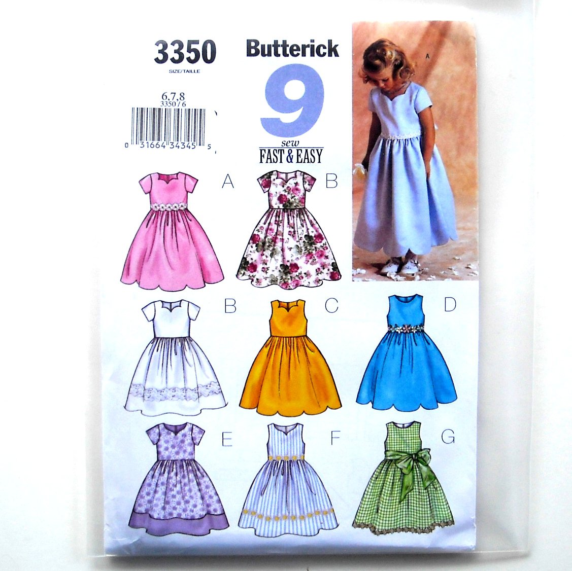 9 Sew Easy Girls Fancy Dress 6 - 8 Butterick Pattern 3350