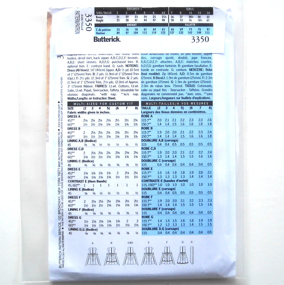 9 Sew Easy Girls Fancy Dress 6 - 8 Butterick Pattern 3350