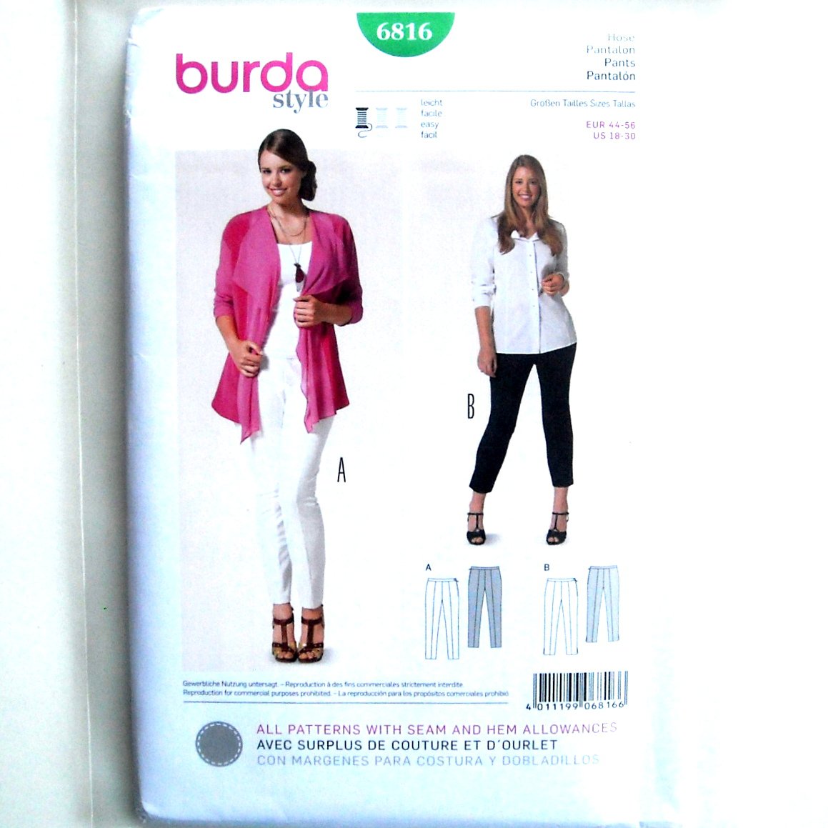 Womens Pants 18 - 30 Burda Style Sewing Pattern 6816