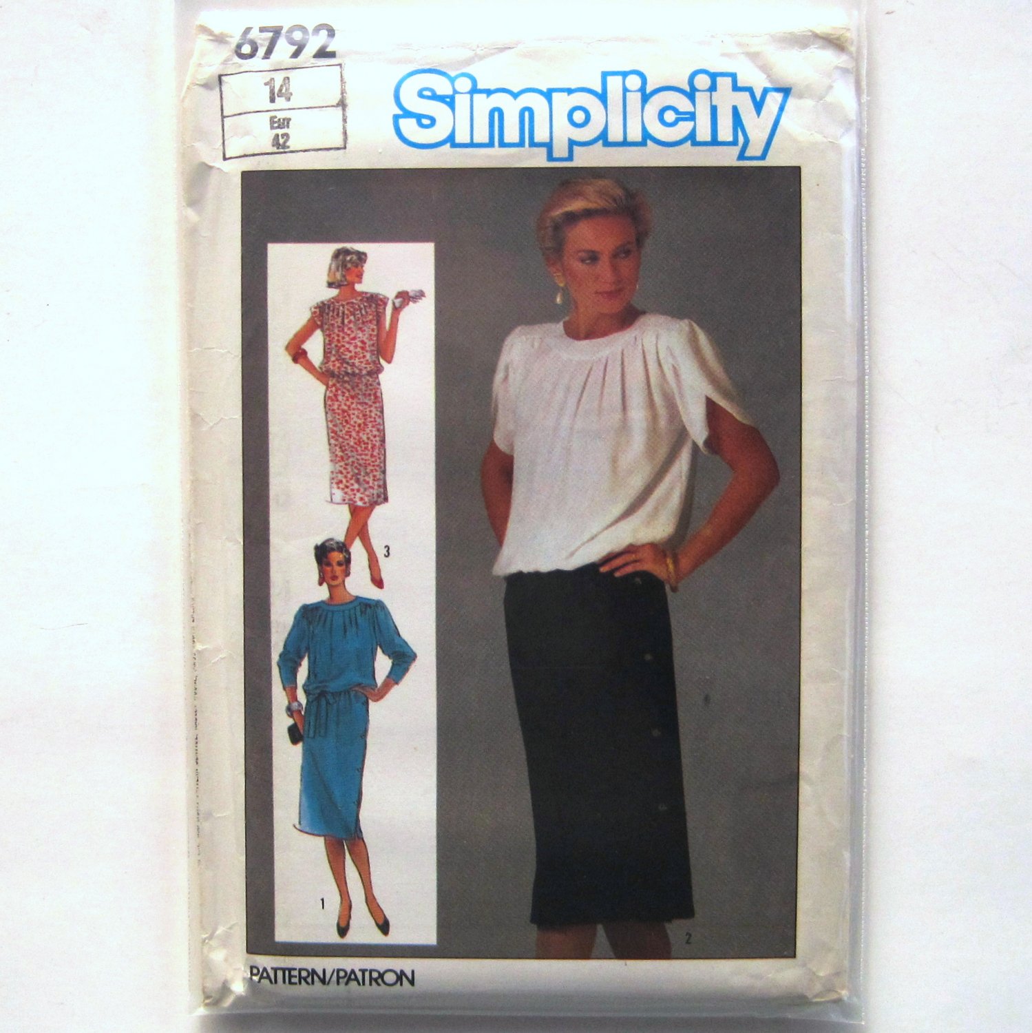 Blouson Dress Tie Belt Size 14 Vintage Simplicity Sewing Pattern 6792