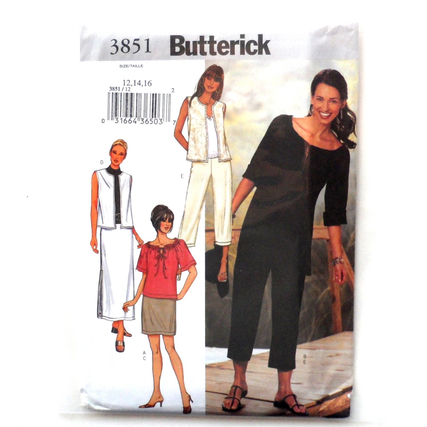 Misses' Vest Top Tunic Skirt Pants 12 14 16 Butterick Sewing Pattern 3851