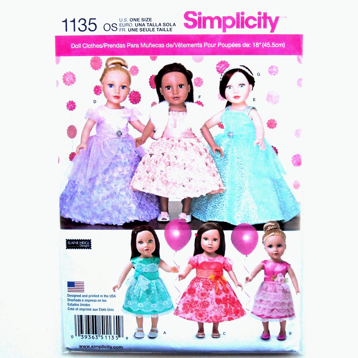 Dresses Doll Clothes Elaine Heigl Simplicity Sewing Pattern 1135