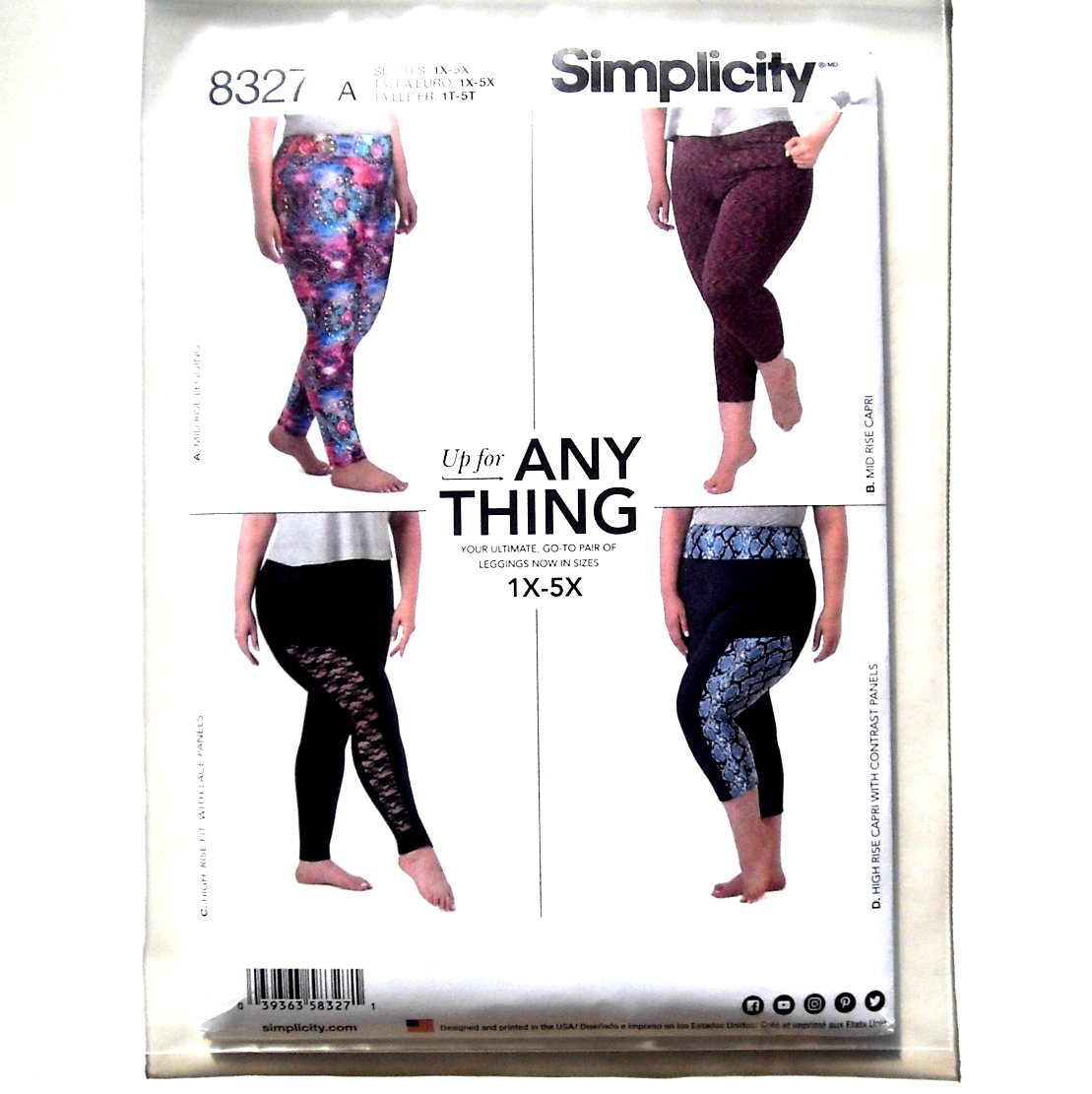 Misses' Women's Knit Leggings Simplicity Sewing Pattern 8327