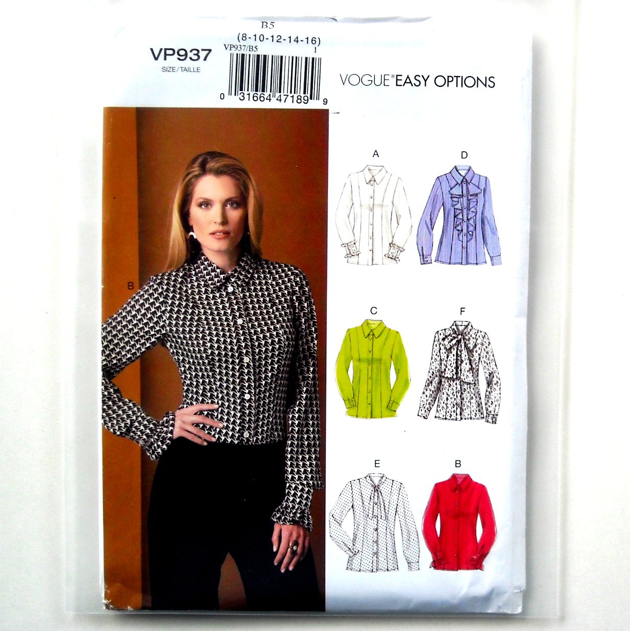 Misses' Button Down Blouses Vogue Sewing Pattern VP937