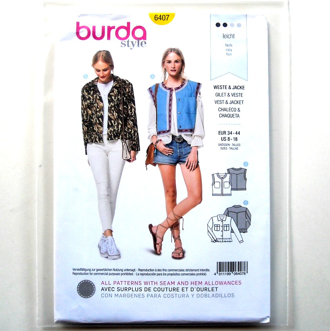 Misses Open Waistcoat Vest Burda Style Sewing Pattern 6407