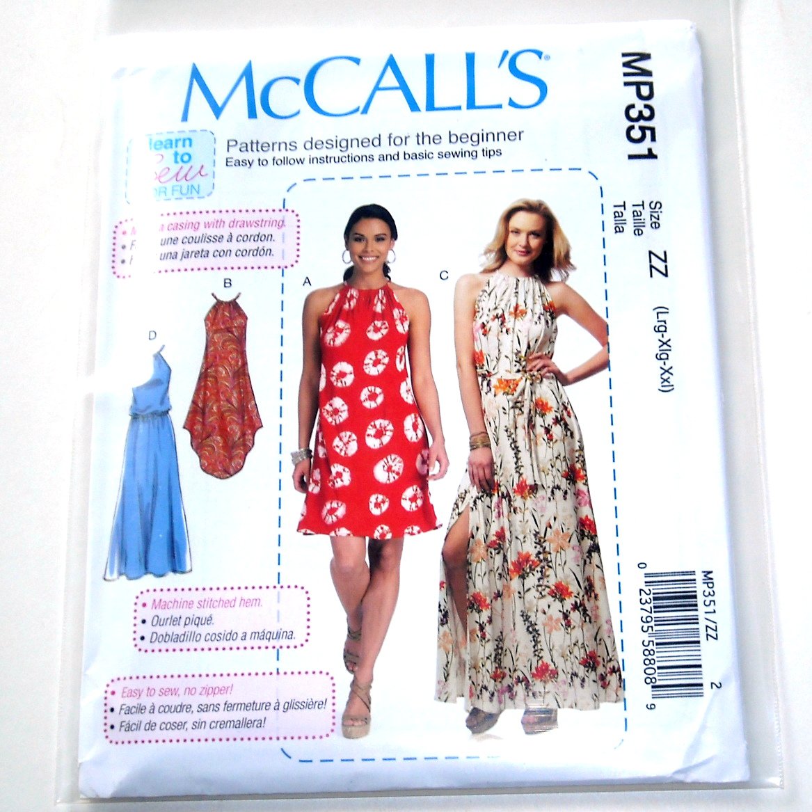 Women's Gathered Neckline Dresses McCall's Sewing Pattern MP351