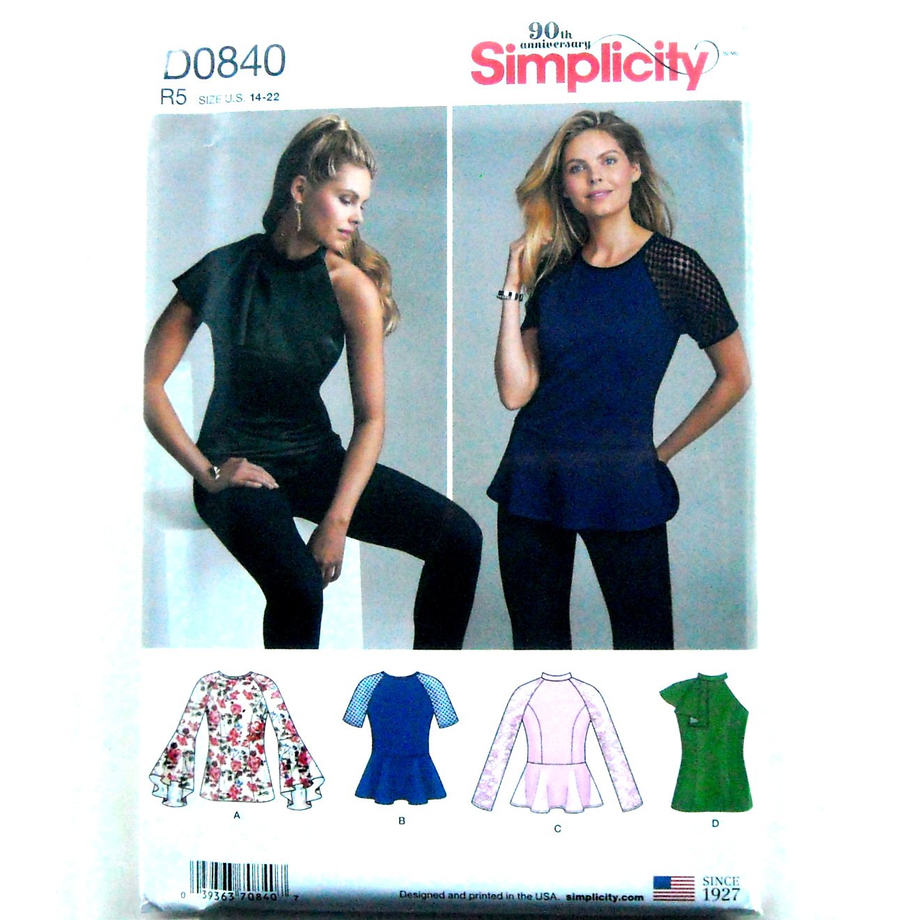 Tops With Sleeve & Neckline Variations Simplicity Sewing Pattern D0840