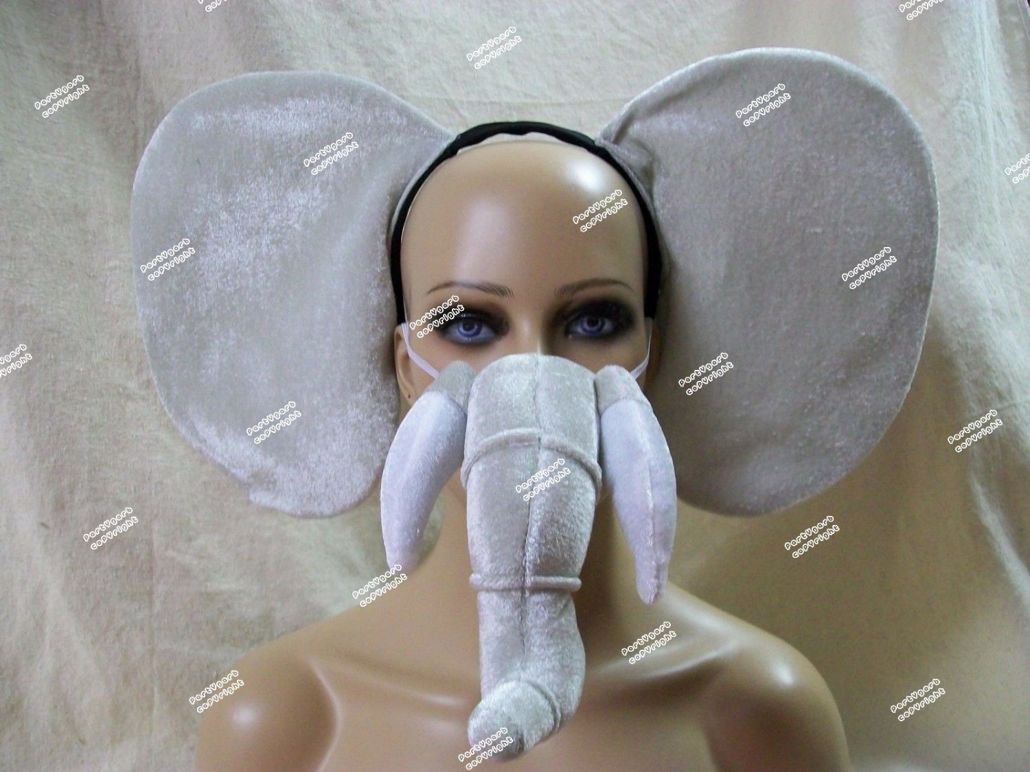Elephant Costume Ears Headband Trunk w Tusks Masquerade Zoo Safari ...