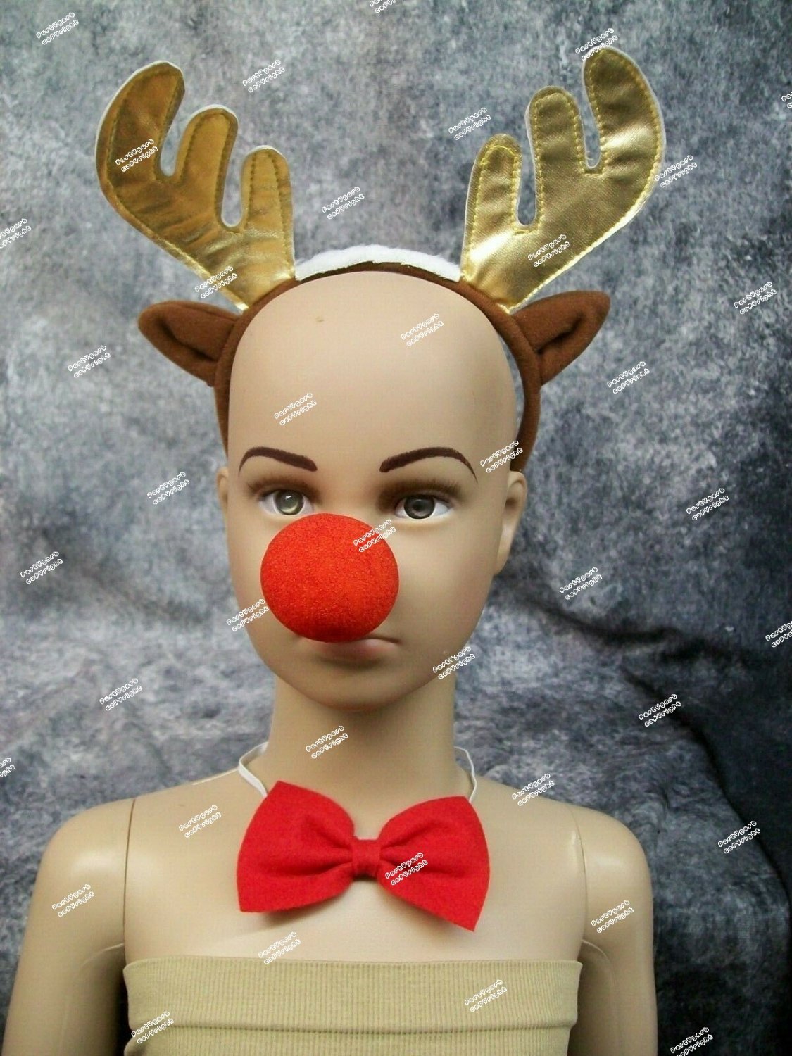 Reindeer Costume Set Rudolph Christmas Play Antlers Red Foam Nose Bow ...