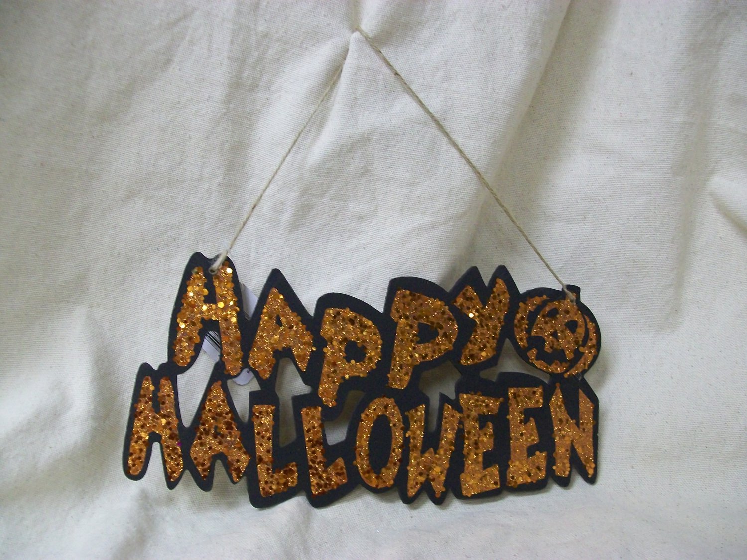 Cute Glitter Pumpkin Happy Halloween Themed Sign Wall Decor Haunted ...
