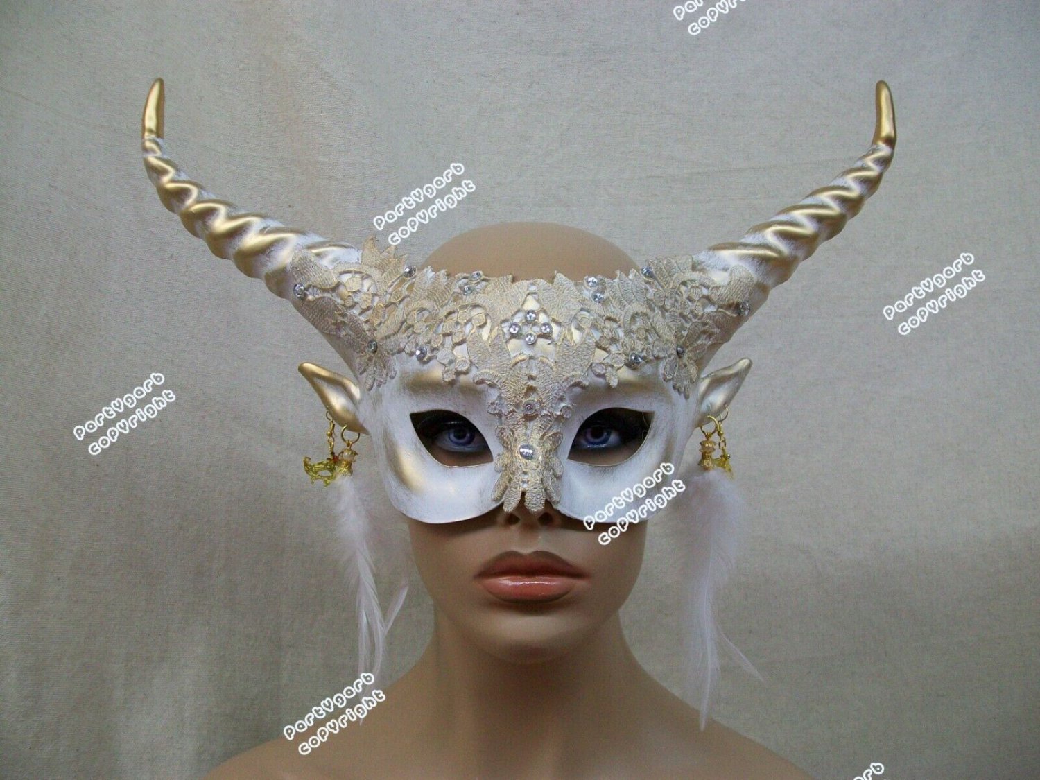 White Gold Horned Goddess Mask Goat Woodland Creature Faun Mystical ...