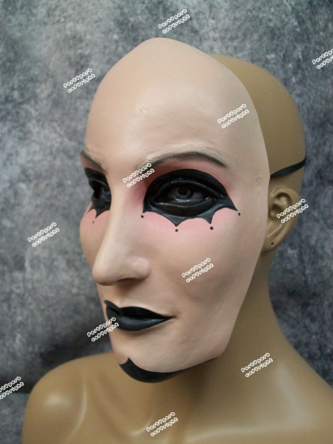 Creepy Circus Mime Frontal Latex Mask Painted Black Eyes Carnival Clown ...