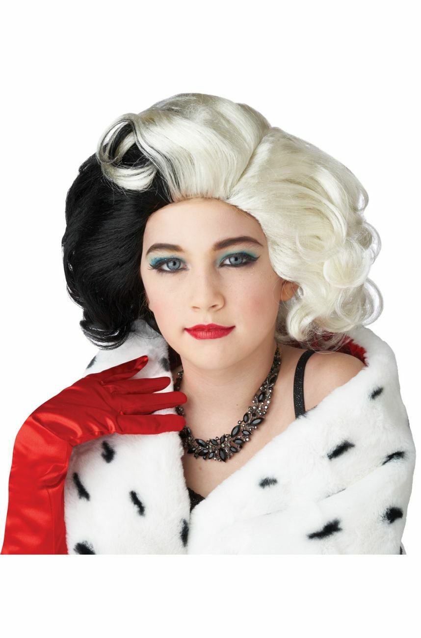 Devilish Diva Costume Wig Cruella De Vil Puppy Villain Child Teen Small ...