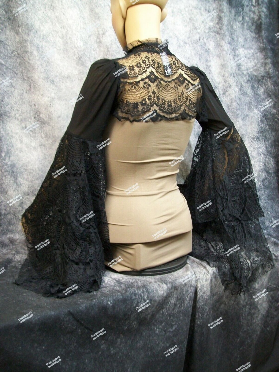 Black Gothic Sleeve Shawl Lace Wide Bell Steampunk Shrug Victorian ...