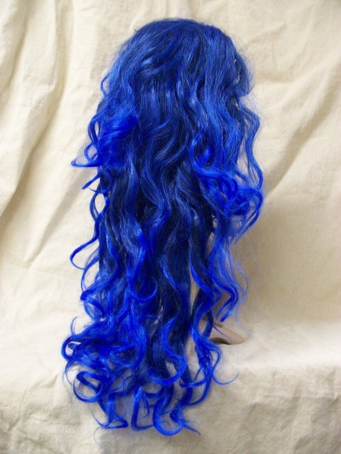 Mixed Blue Long Layers Glamour Witch Wig w Spiders Miss Muffet ...