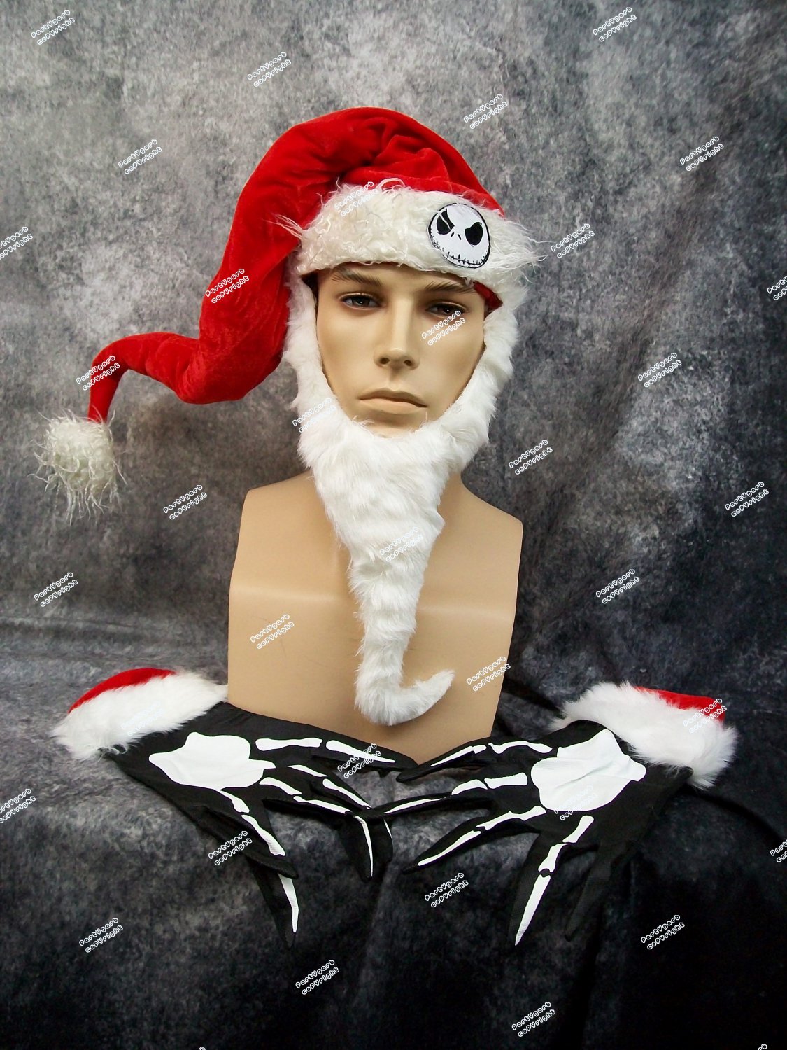 Licensed Nightmare Before Christmas Santa Jack Costume Set Hat Beard ...
