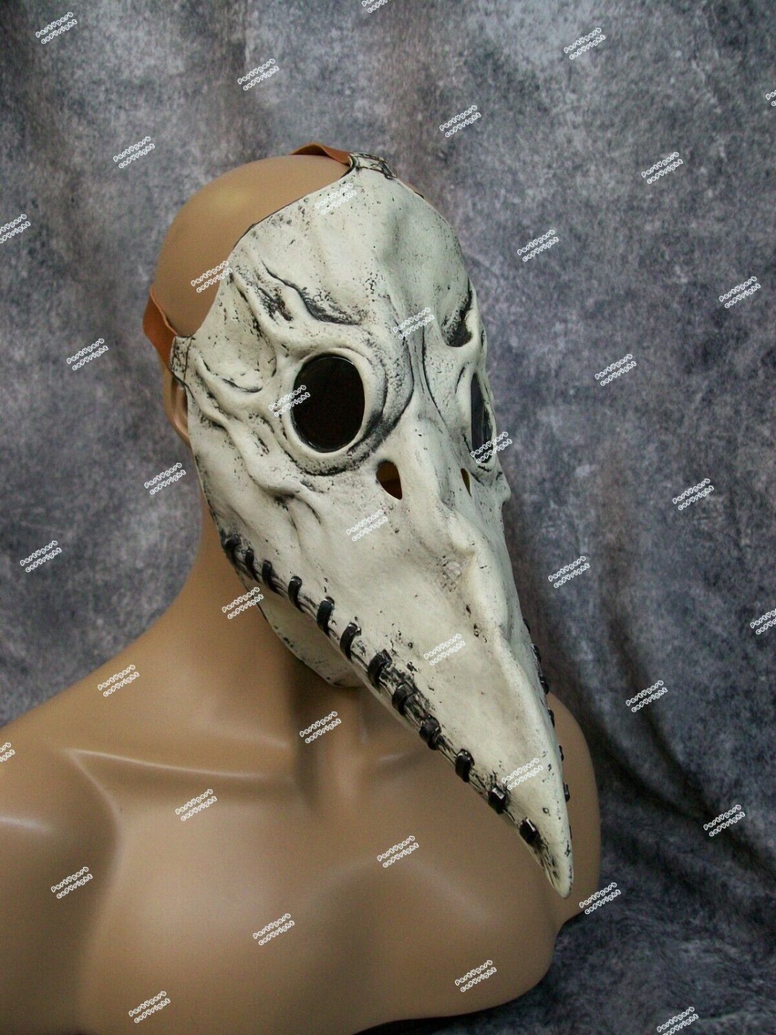 White Plague Doctor Latex Mask Strap on Stitched Beak Bird Skull Horror ...
