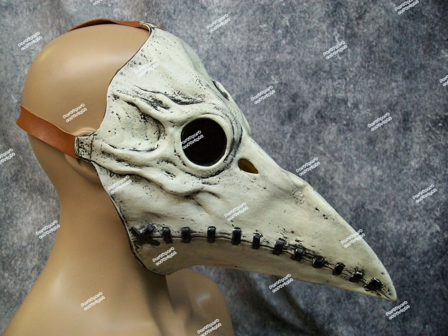 White Plague Doctor Latex Mask Strap on Stitched Beak Bird Skull Horror ...