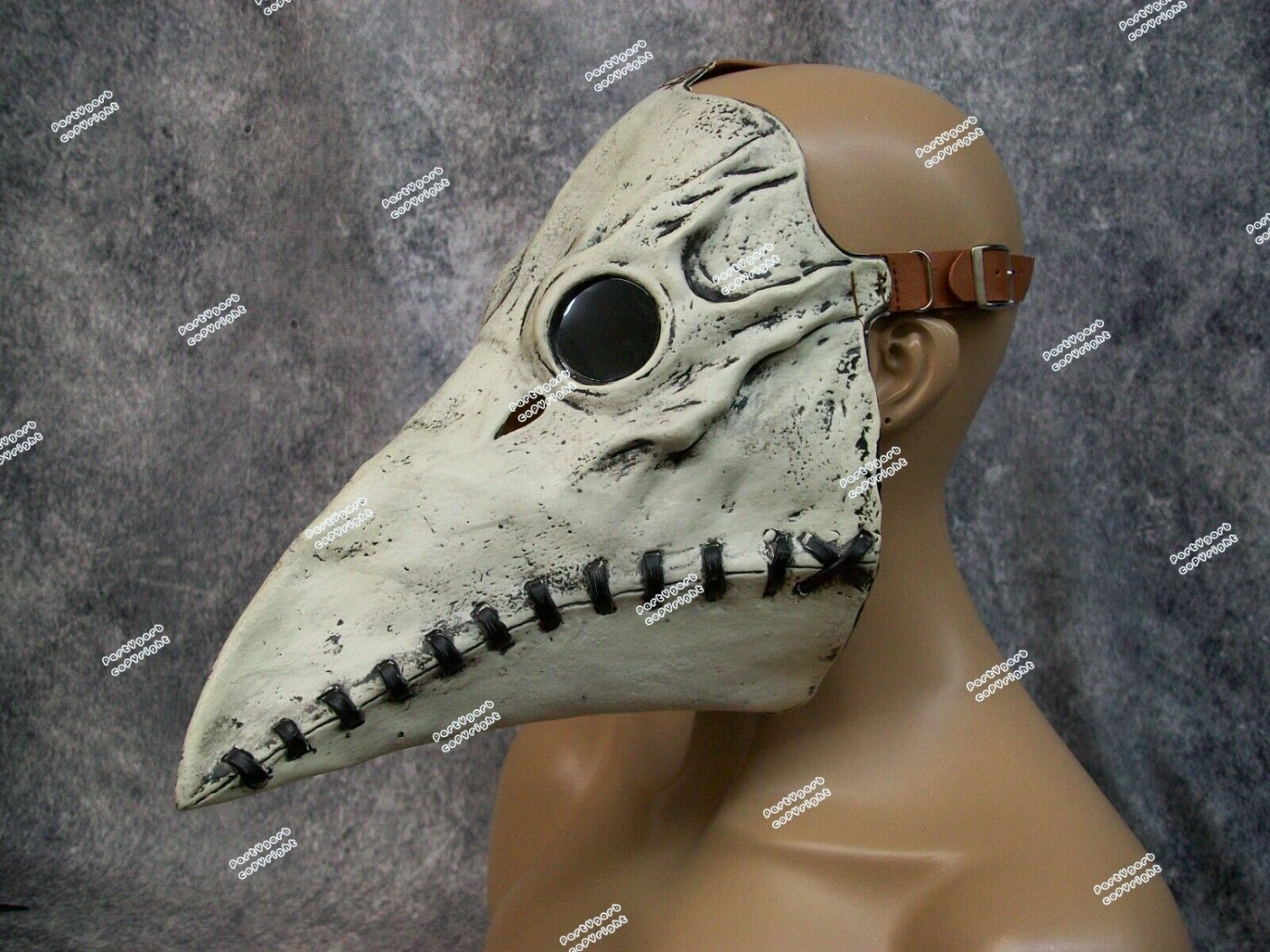 White Plague Doctor Latex Mask Strap on Stitched Beak Bird Skull Horror ...