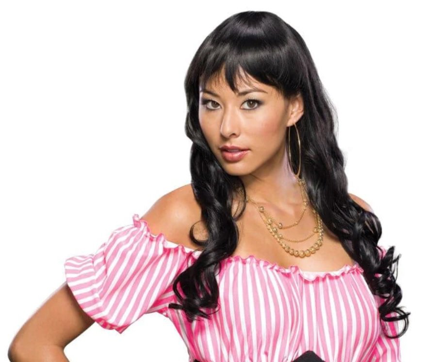 Deluxe Black Elise Wig Long Layered Curls Bangs Dark Angel Mistress ...