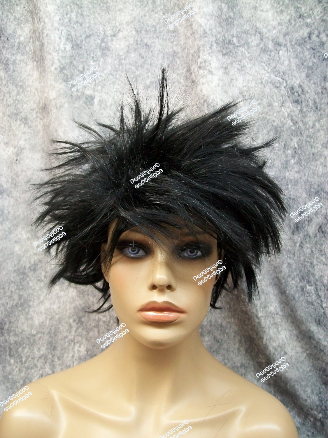 Messy Black Dark Side Costume Wig Midnight Fiend Goth EMO Night Freak ...